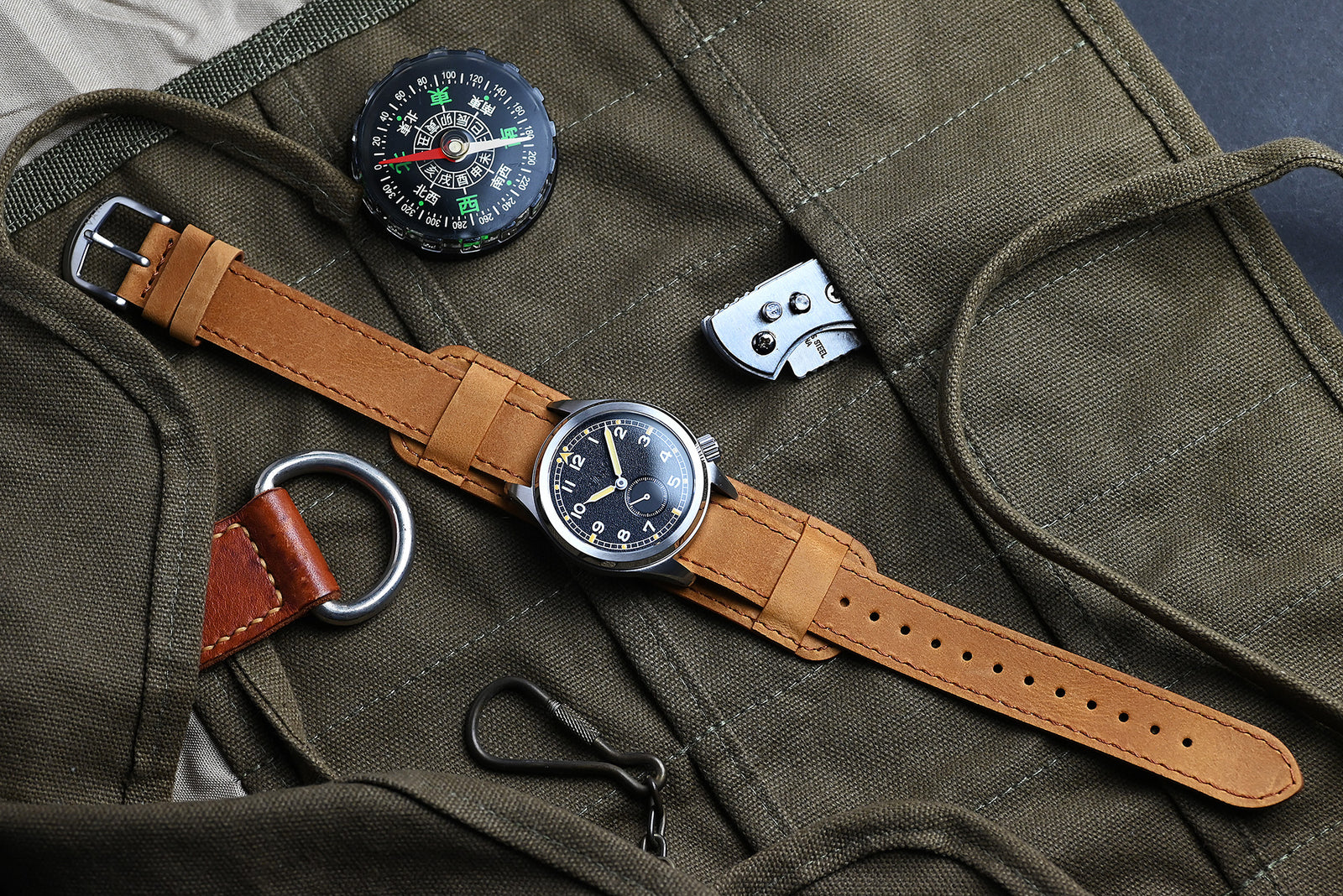 Crazy Horse Camel Brown Single Pass Bund Leather Watch Strap