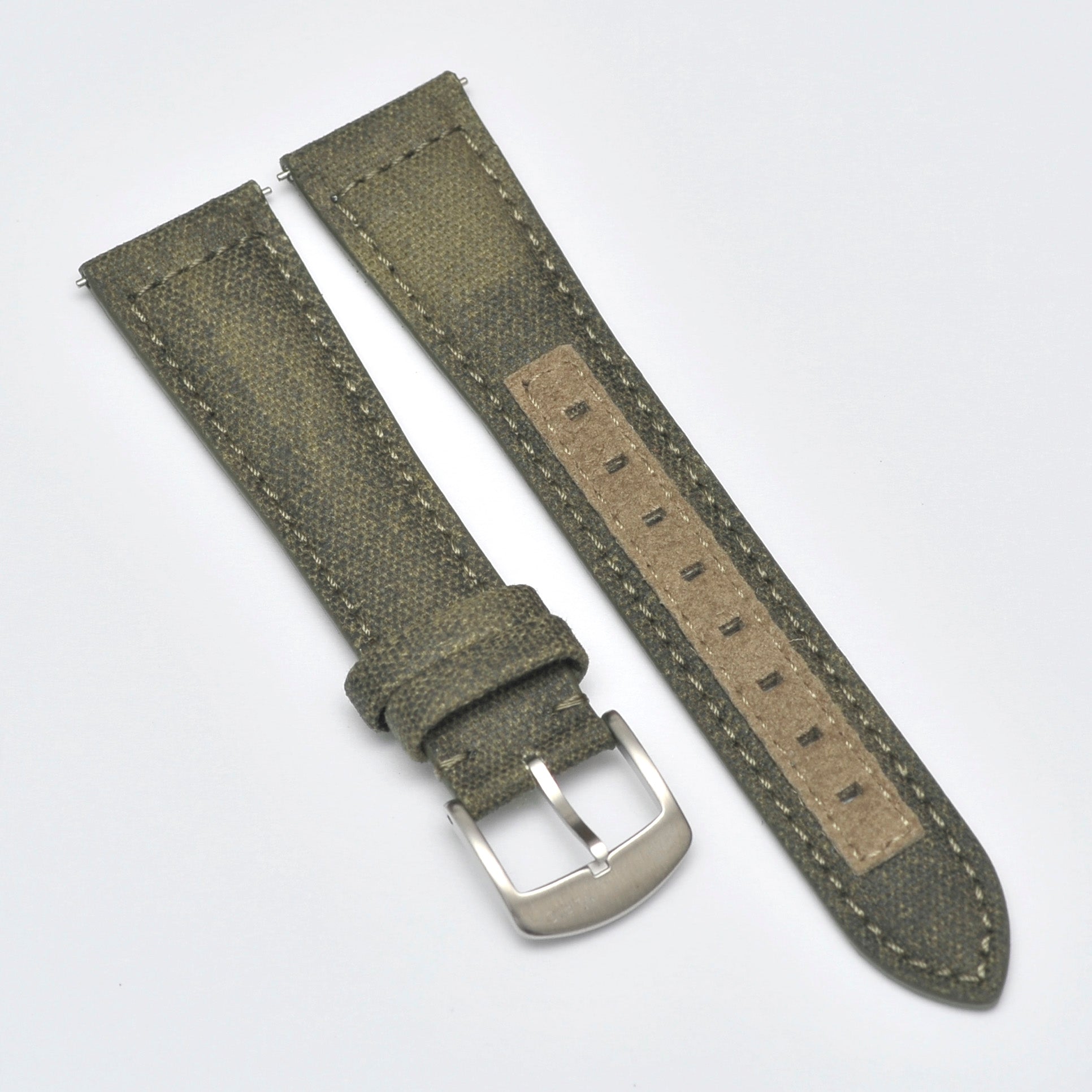 Recycled Waxed Canvas Army Green Watch Strap