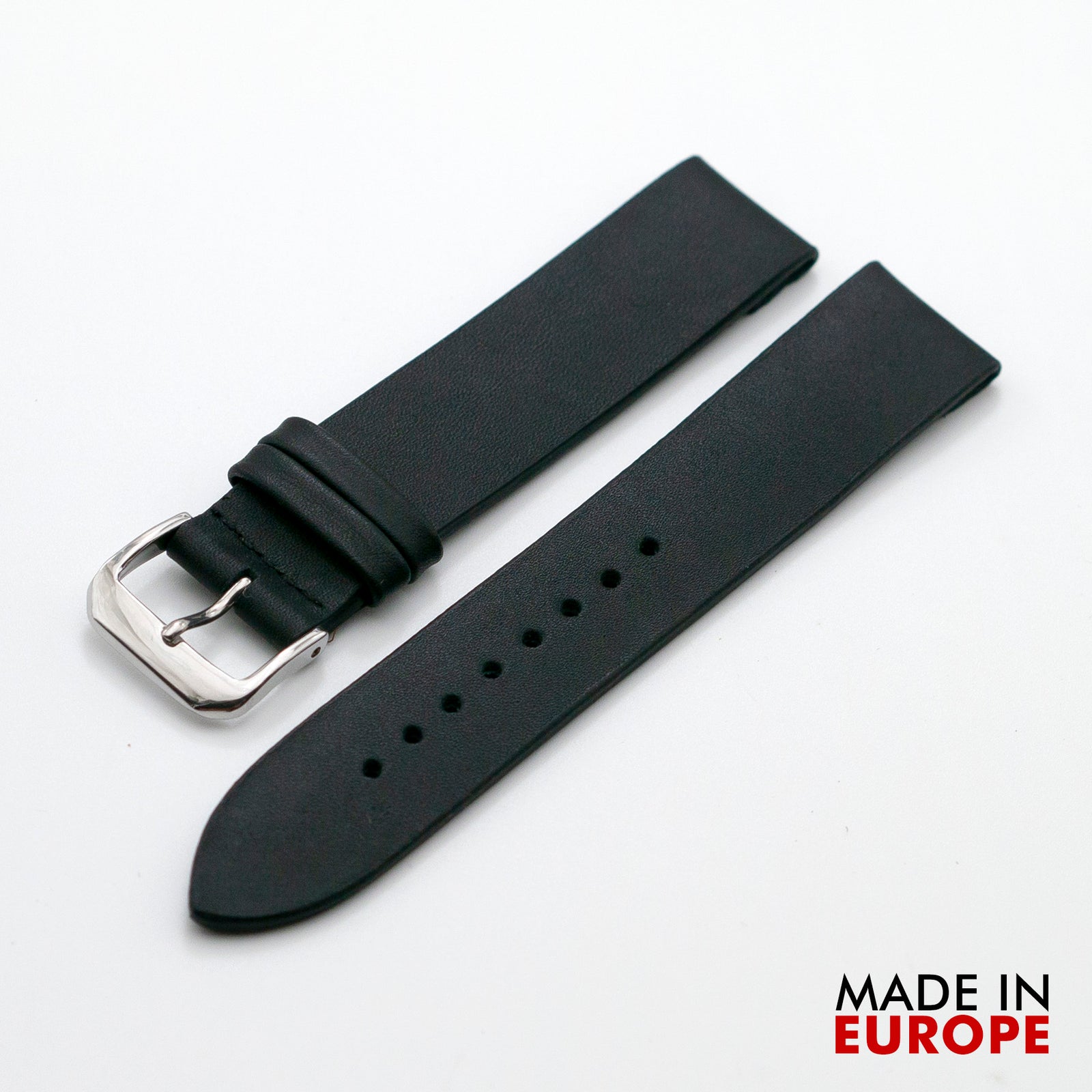 Clip-On Graphite Black Leather Watch Strap