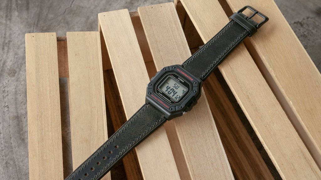 Oiled Leather Graphite Black Watch Strap for Casio AE1200WH World Time