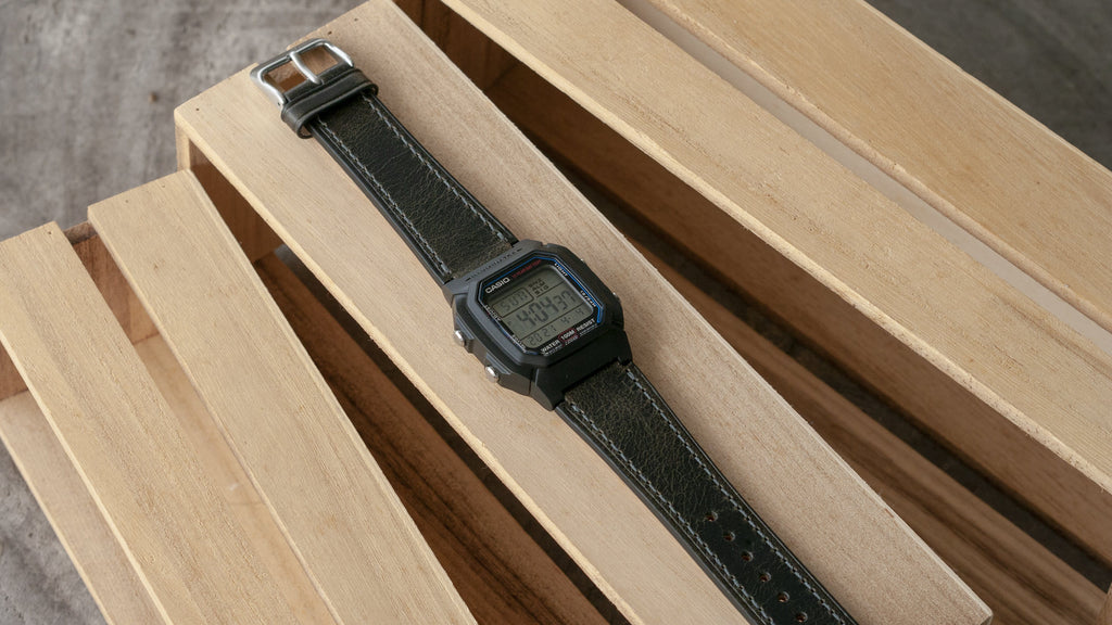 Oiled Leather Graphite Black Watch Strap for Casio AE1200WH World Time