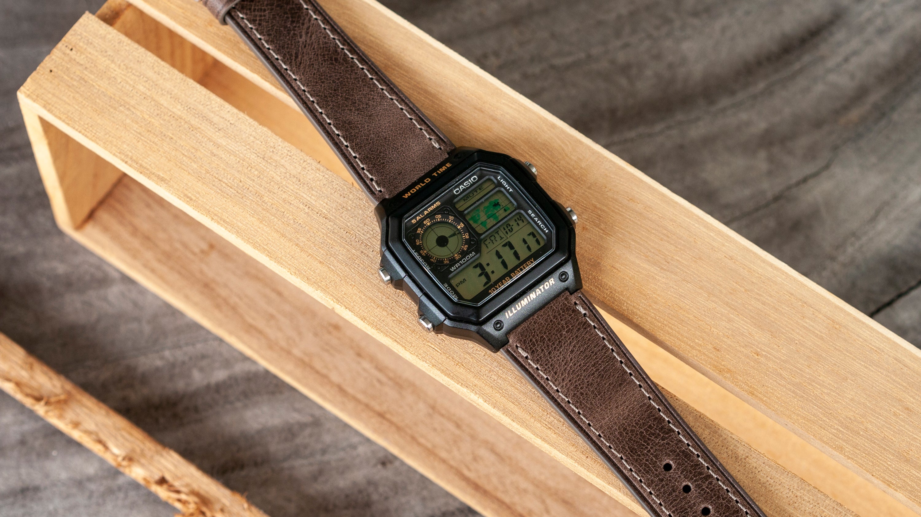 Oiled Leather Hippo Grey Watch Strap for Casio AE1200WH World Time Wat