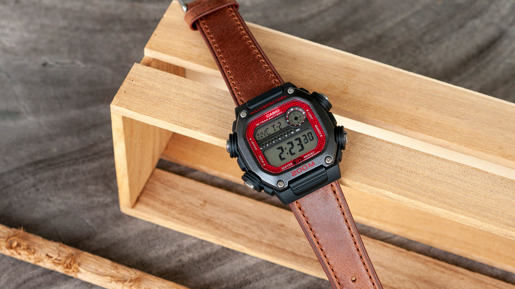 Oiled Leather Russet Brown Watch Strap for Casio AE1200WH World Time W