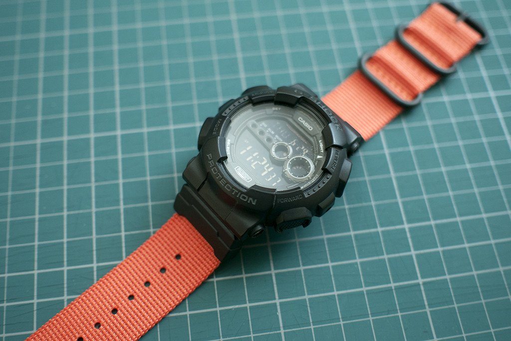 Ballistic Nylon Fire Orange Watch Strap with G-Shock Compatible Adapte