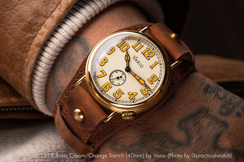 Vario 1918 Trench Brass Cream Dial with Orange Lume Watch
